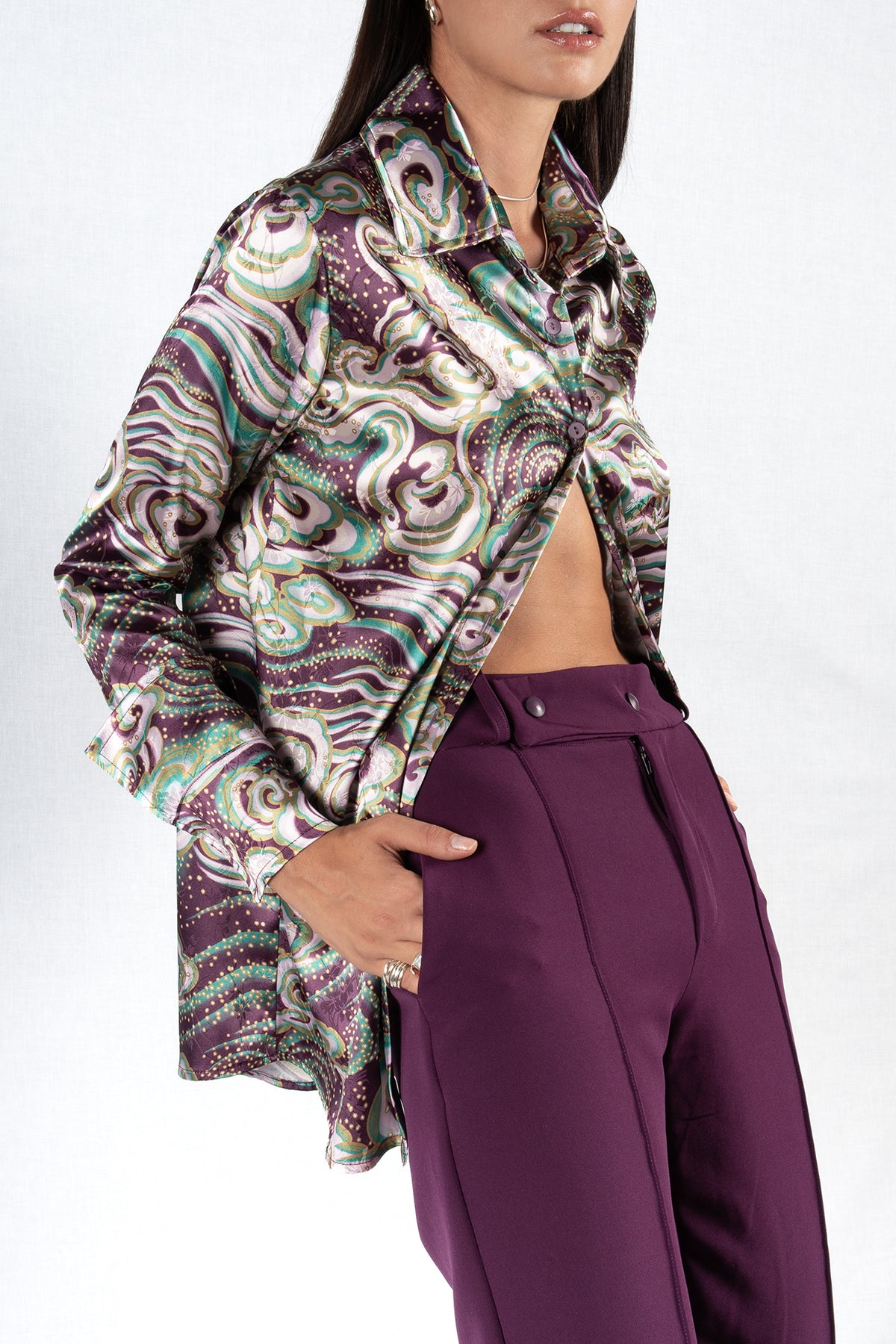 Ayia Satin Shirt – Clouded Print | Nerida World