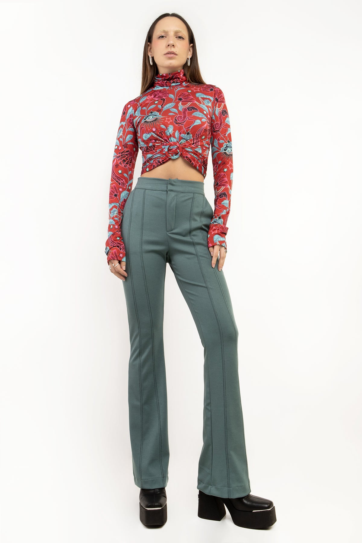 FLARE LEG TROUSERS - KHAKI | Nerida World