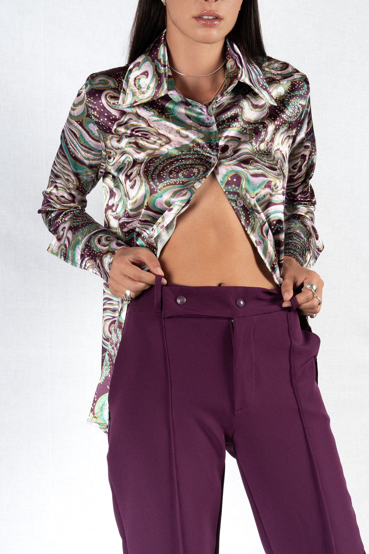 Ayia Satin Shirt – Clouded Print | Nerida World